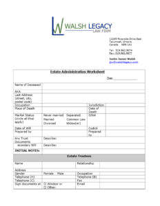Estate Administration Legacy Planning Corporate Intake Forms – Walsh ...