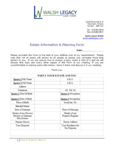 Estate Administration Legacy Planning Corporate Intake Forms – Walsh ...